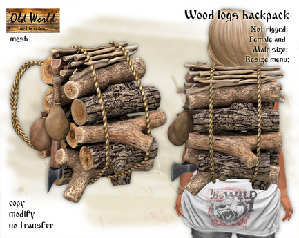 Second Life Marketplace - Wood logs backpack - Old World - Rustic / Medieval